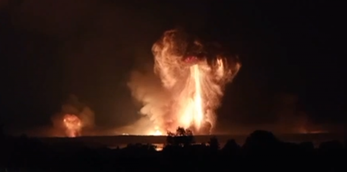 Huge Fireball Rises Over Russian Ammo Storage Struck by Drones ...